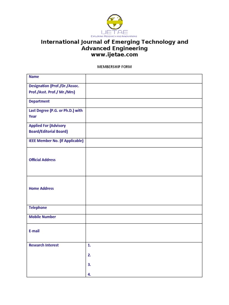 Ijetae Membership Form | PDF
