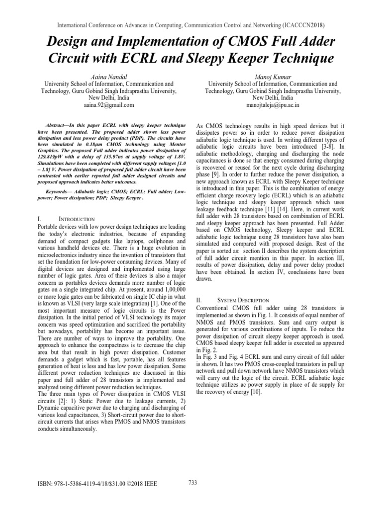 Design and Implementation of CMOS Full Adder Circuit With ECRL and ...