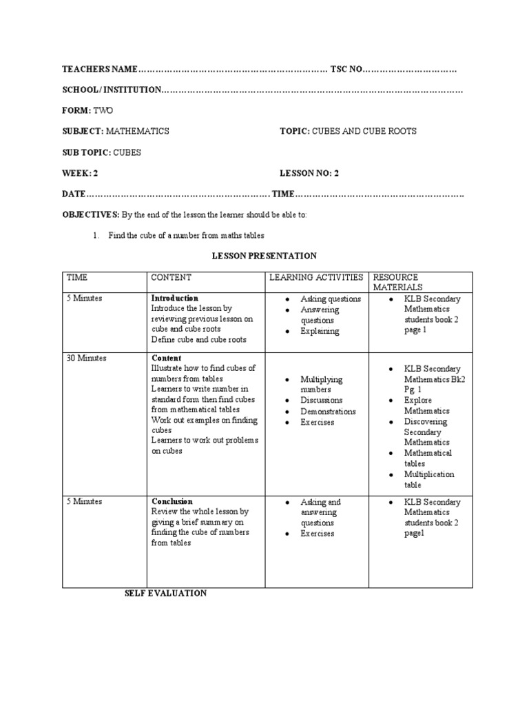 Lesson Plan: Cubes and Cube Roots | PDF | Applied Psychology ...