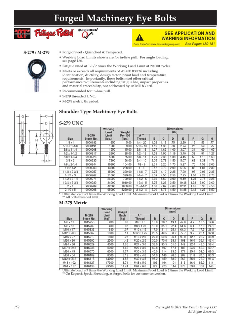 Crosby - S-279 Machinery Shoulder Eye Bolts Specs | PDF | Screw | Metals
