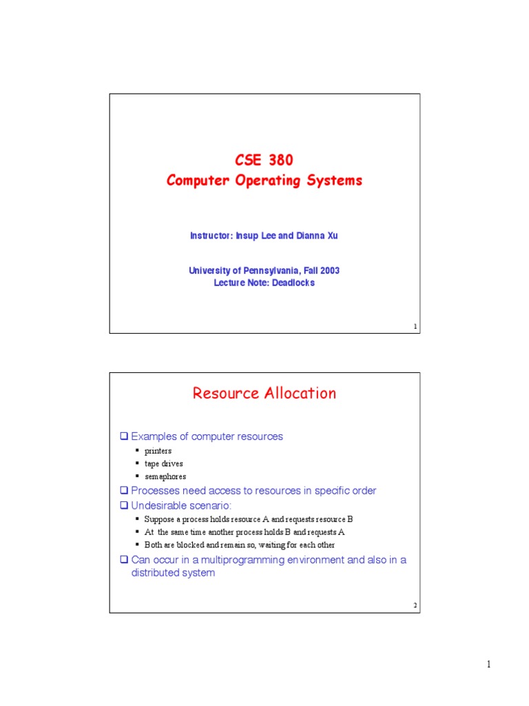 Ln8 Deadlock 2pp Pdf Pdf Process Computing Concurrency Computer Science