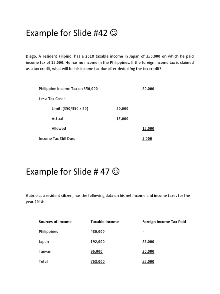 Example For Slide #42 : Sources of Income Taxable Income Foreign Income ...
