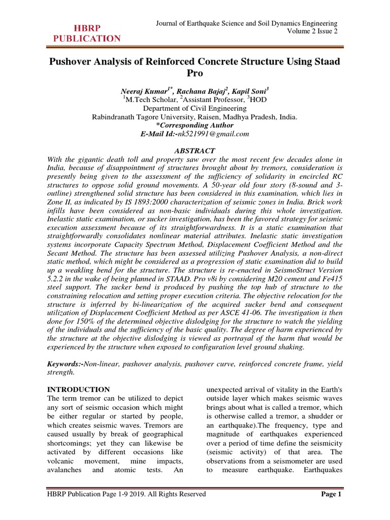 Pushover Analysis Of Reinforced Concrete Structure Hbrp Publication Pdf Earthquakes