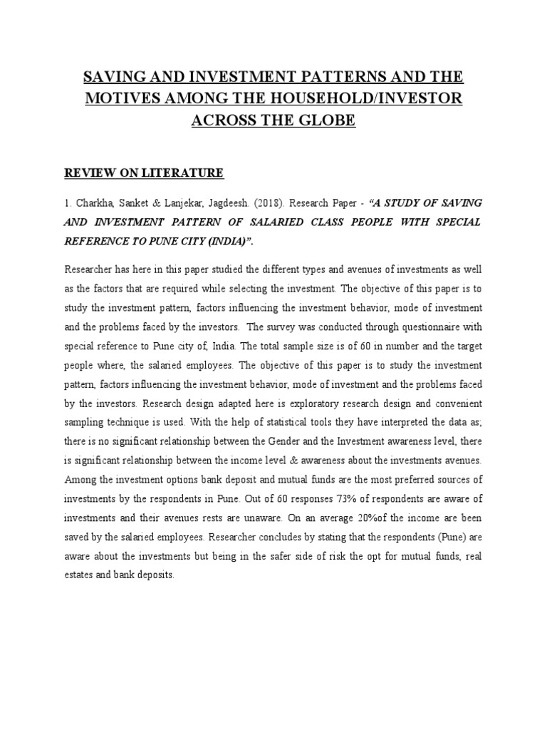 Saving and Investment Patterns and The Motives Among The Household ...