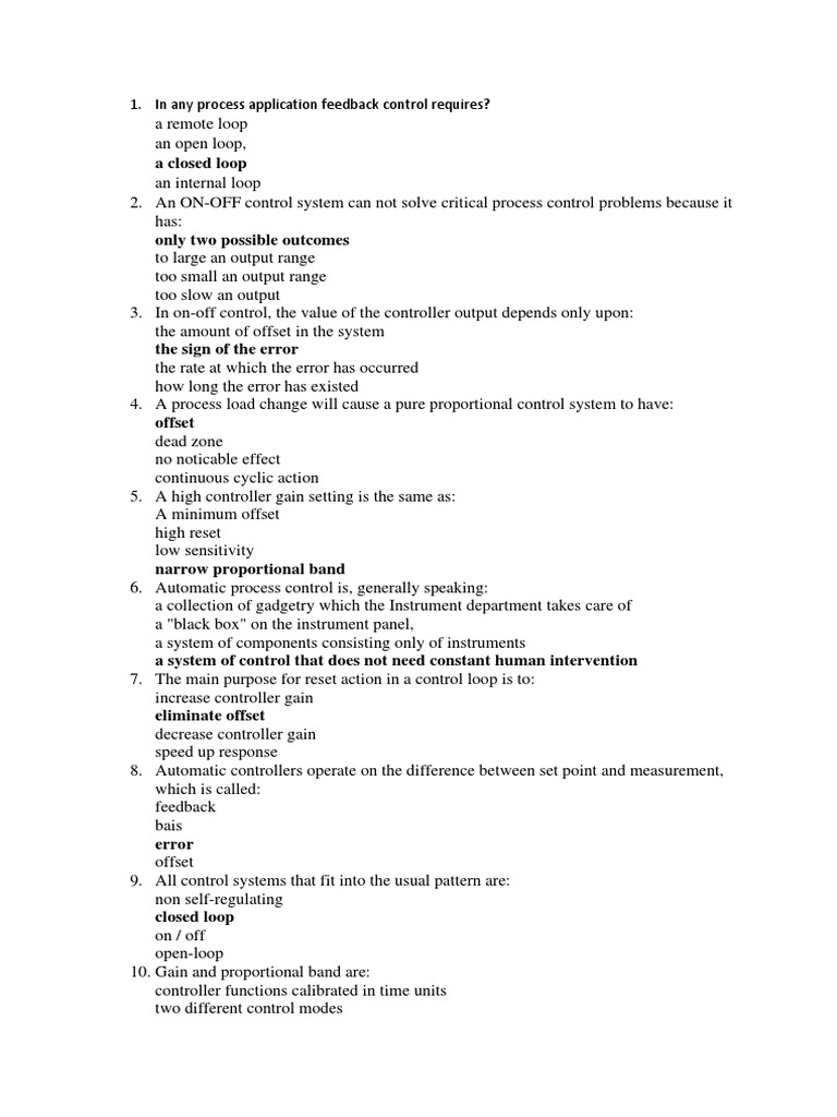 Process Control Questions | PDF | Control Theory | Control System