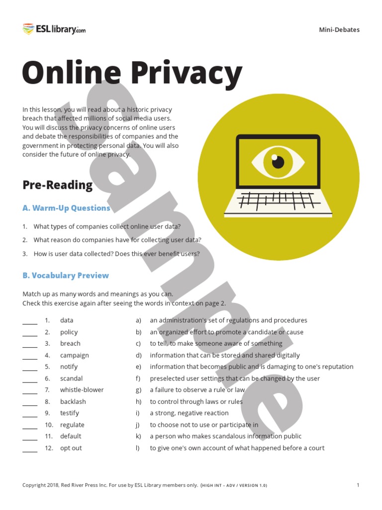 SAMPLE - Online Privacy - Mini-Debates - ESL Library | PDF | Facebook ...