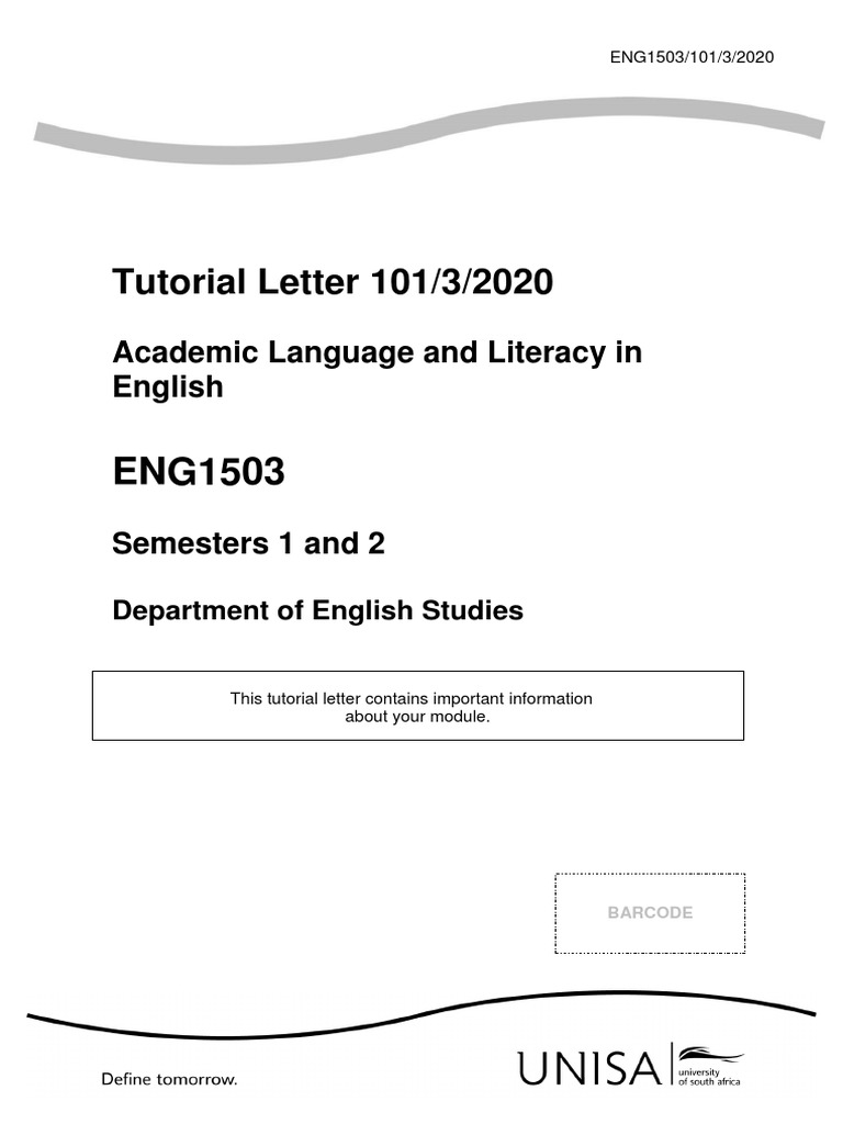 Tutorial Letter 101/3/2020: Academic Language and Literacy in English ...