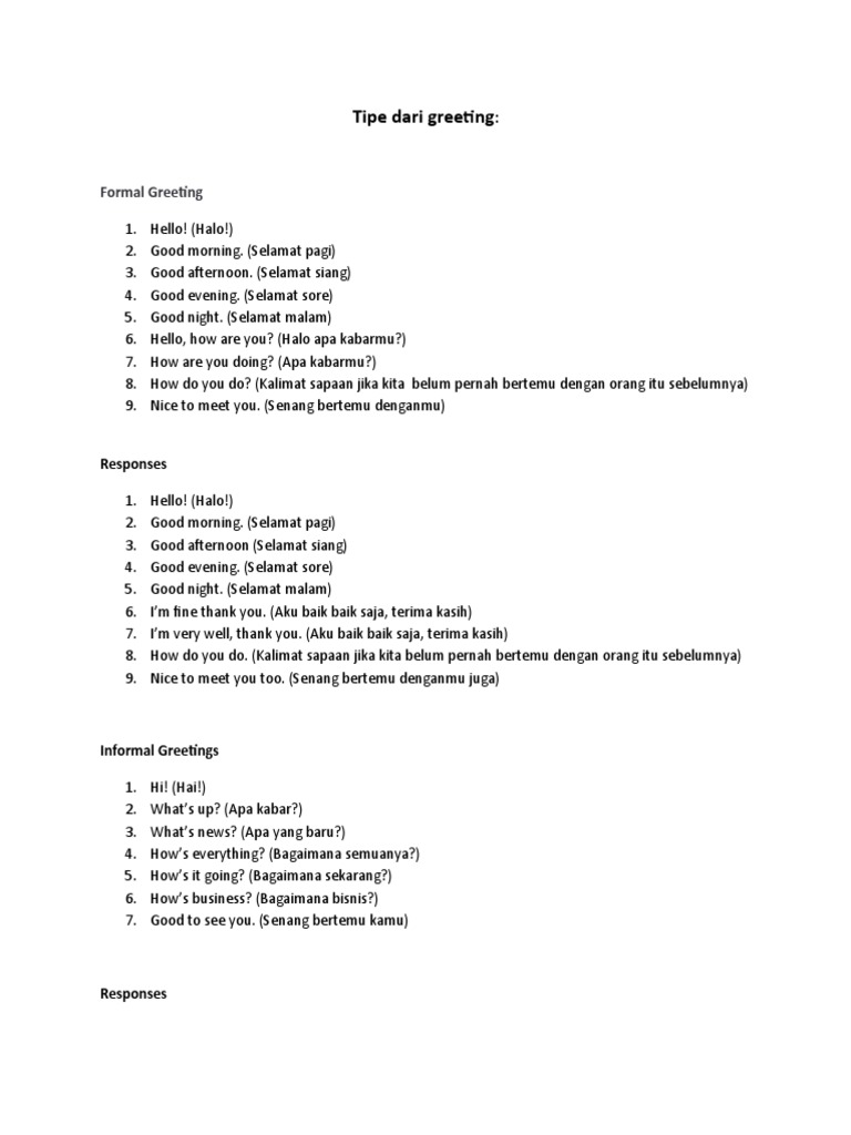Tipe Dan Contoh Greeting (Formal & Informal) | PDF