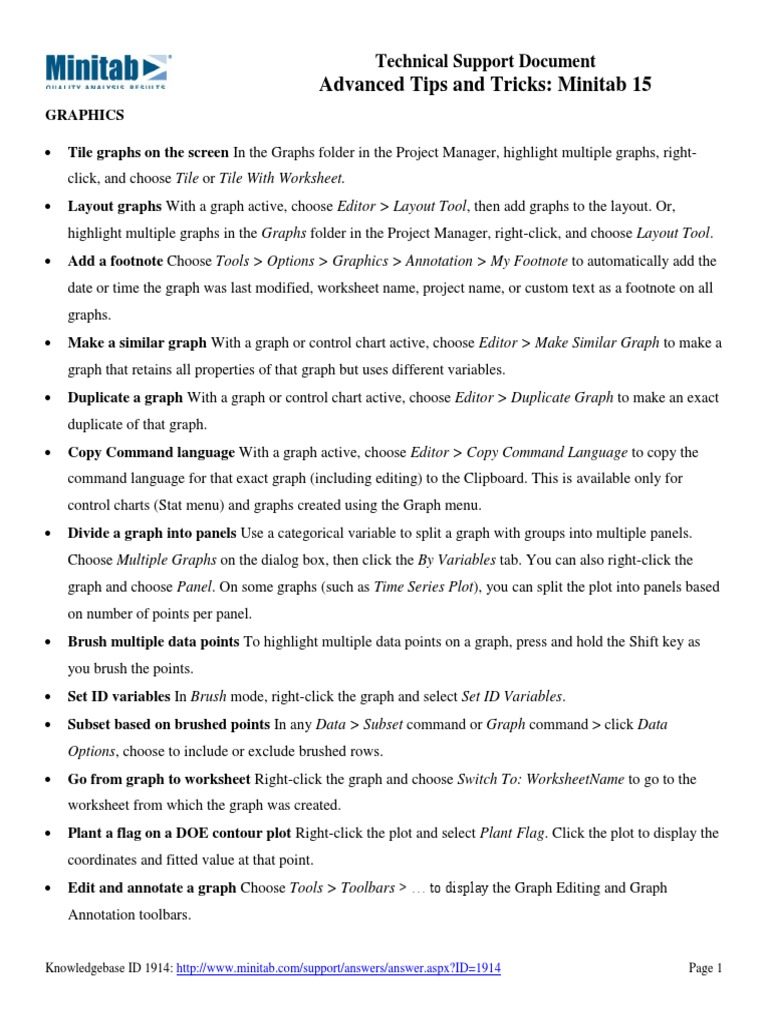 Advanced Tips and Tricks: Minitab 15: Technical Support Document | PDF ...