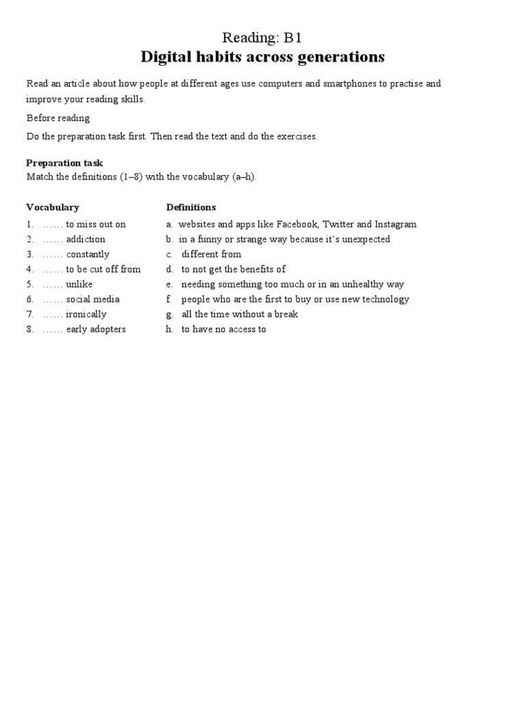 Digital Habits Across Generations: Reading: B1 | PDF | Social Media ...