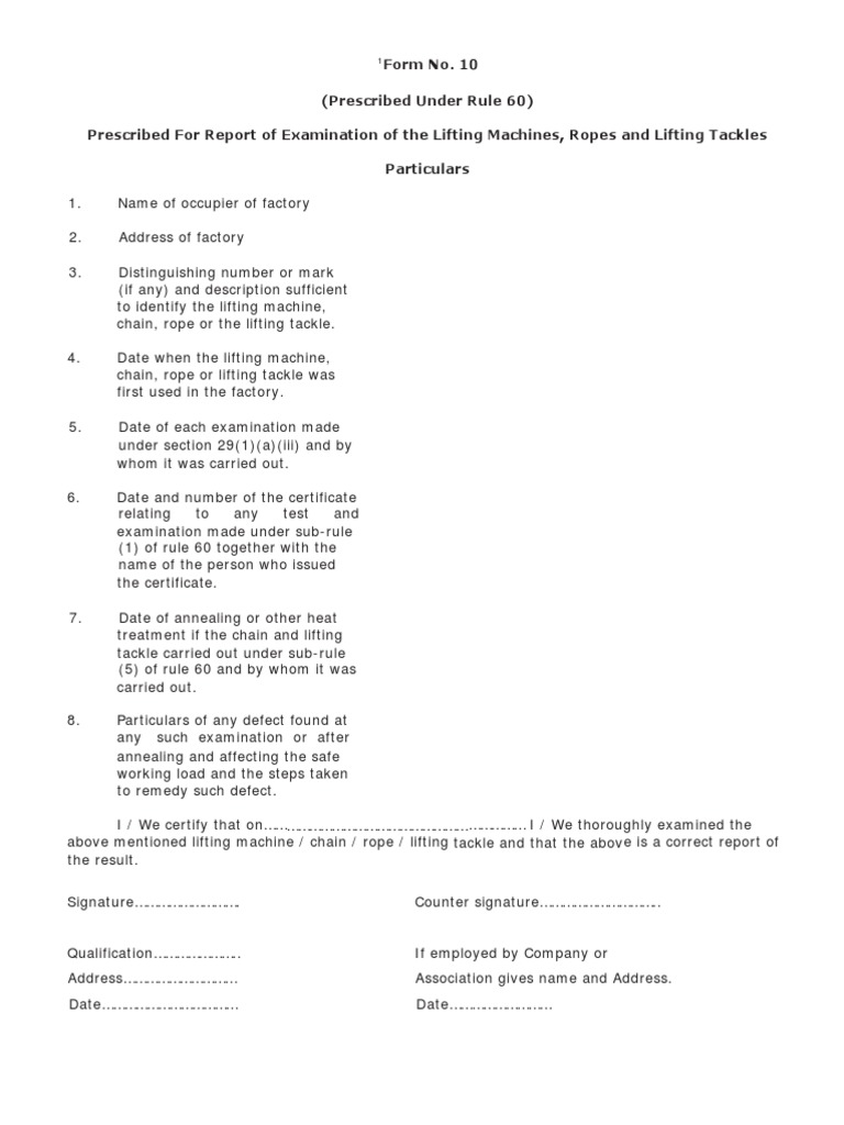 Form No. 10 (Prescribed Under Rule 60) Prescribed For Report of ...