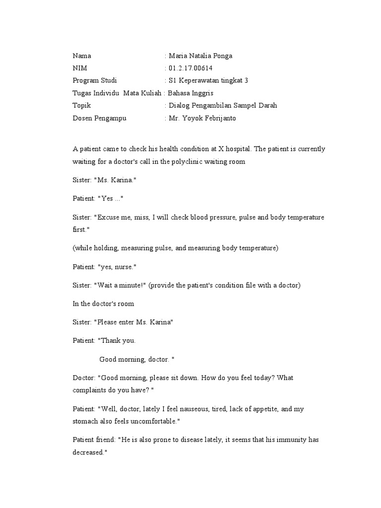 Dialog Pengambilan Sampel Darah | PDF | Laboratories | Health Sciences