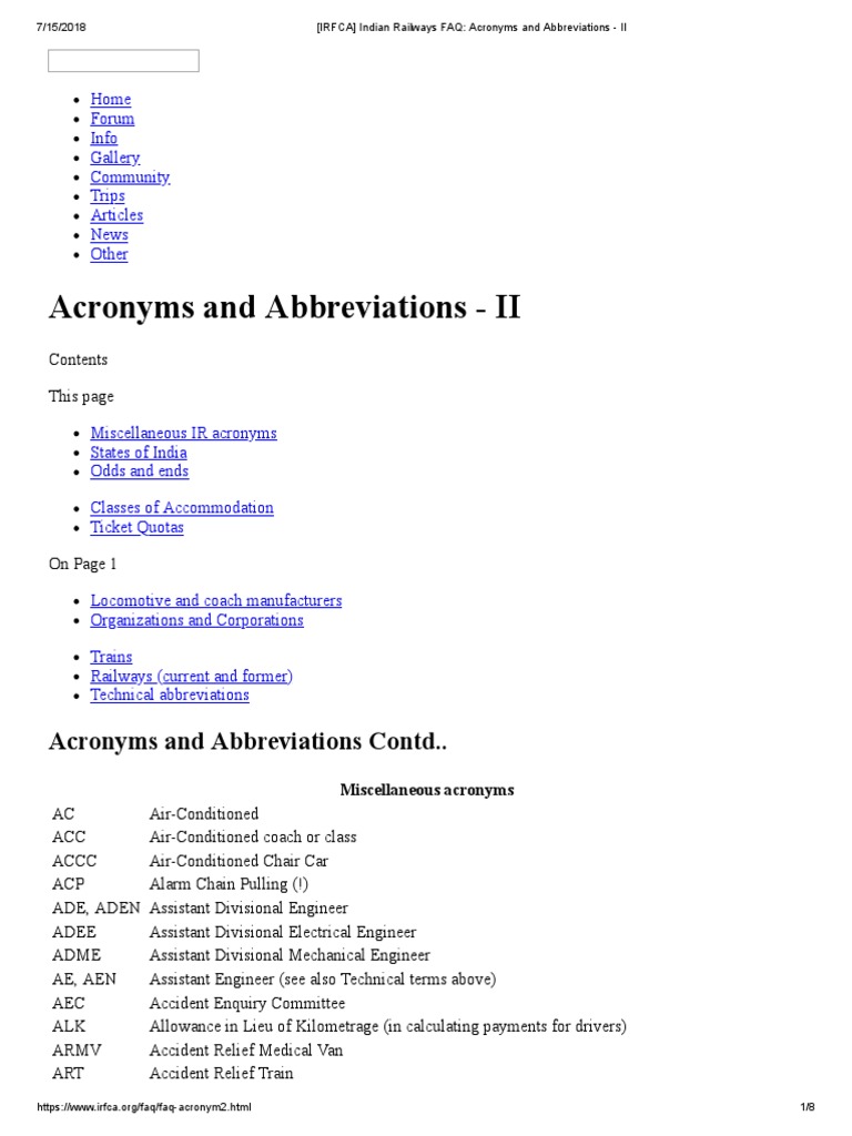 (IRFCA) Indian Railways FAQ - Acronyms and Abbreviations - II PDF | PDF ...
