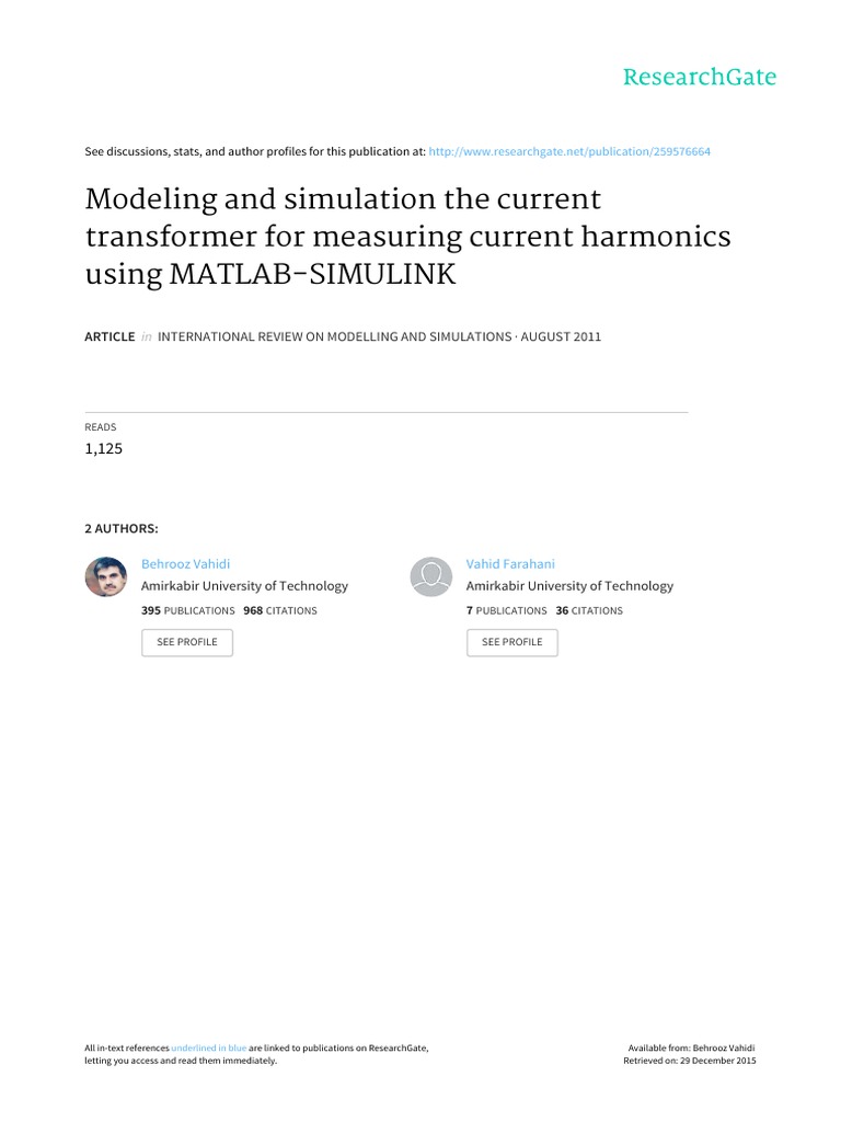 Modeling and Simulation The Current Transformer For Measuring Current Harmonics Using MATLAB ...