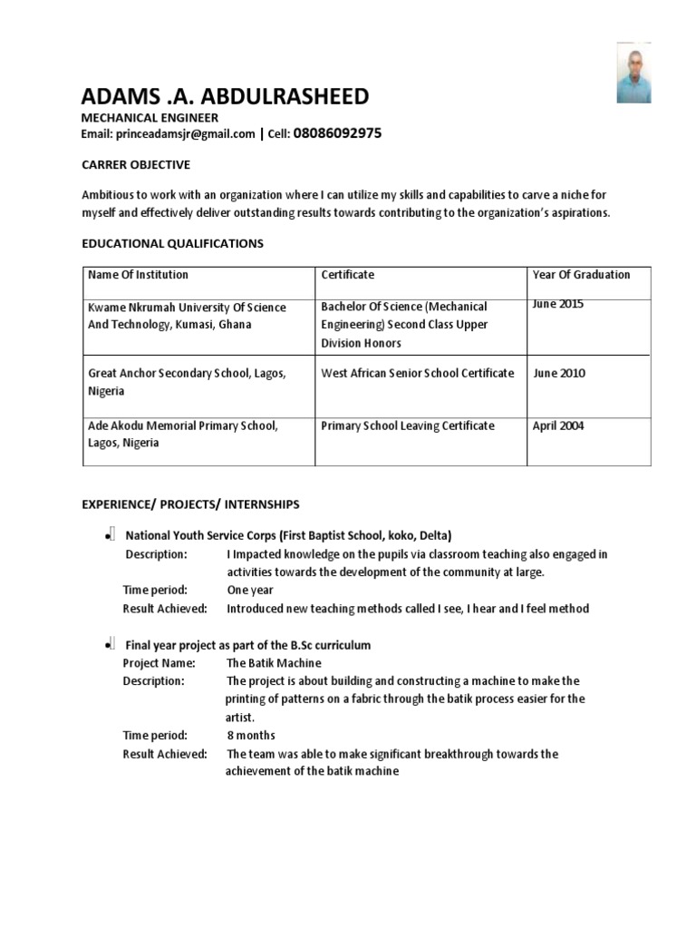 Adams .A. Abdulrasheed: Mechanical Engineer - Carrer Objective | PDF | Ghana | Nigeria