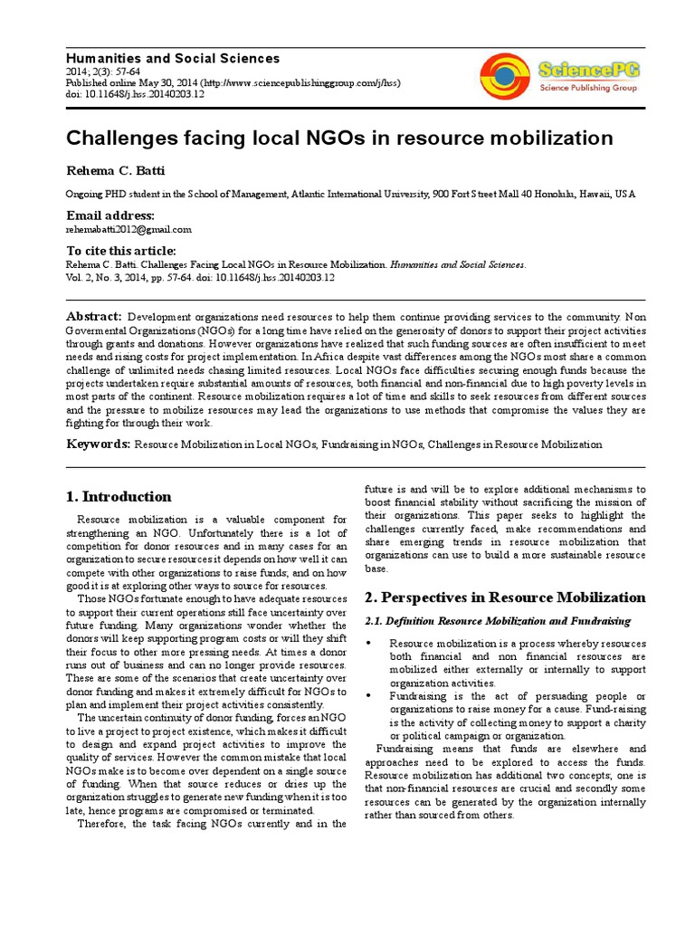 Challenges Facing Local NGOs in Resource Mobilization PDF | PDF | Non ...