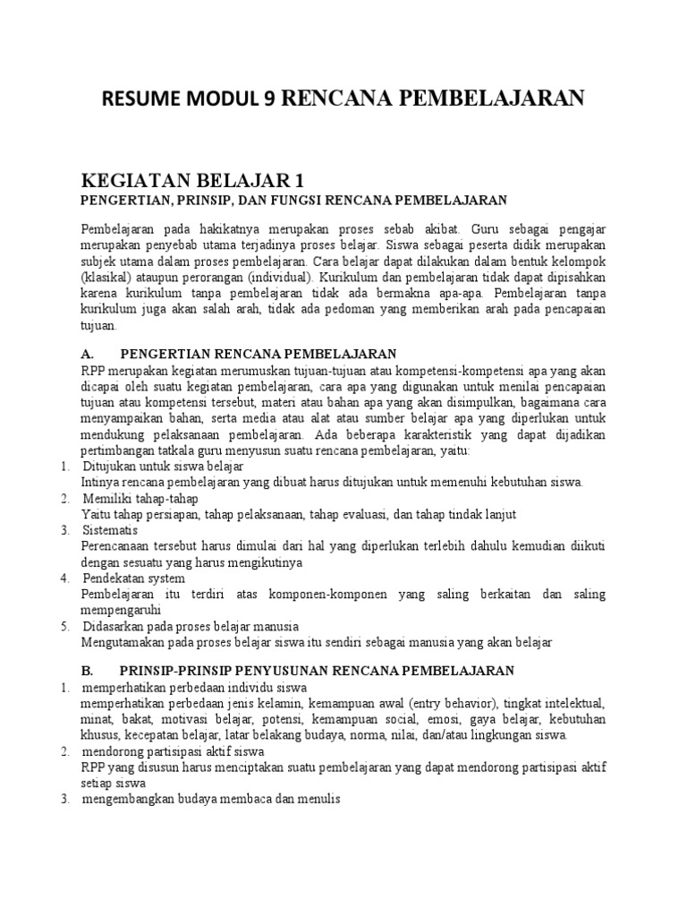 Resume Modul 9 Rencana Pembelajaran | PDF | Karier & Perkembangan | Bisnis