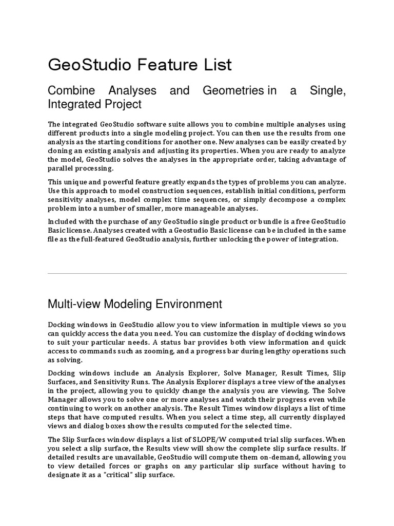 GeoStudio Feature List | PDF | Page Layout | Contour Line