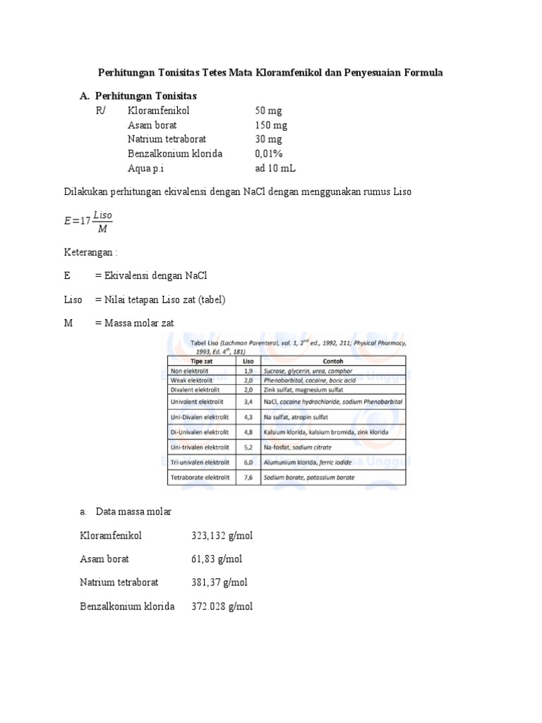 Perhitungan Tonisitas Tetes Mata Kloramfenikol Dan Penyesuaian Formula ...