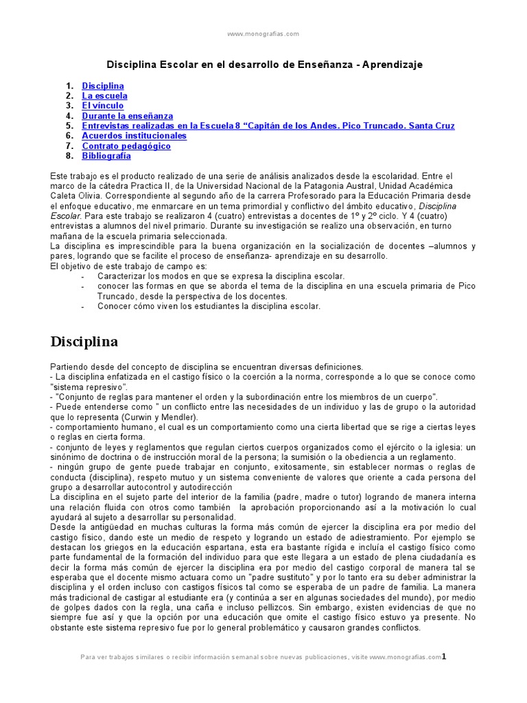 Disciplina Escolar y su Impacto Educativo | PDF | Disciplinas | Maestros