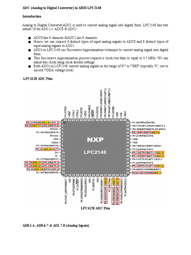 ADC (Analog To Digital Converter) in ARM LPC2148 | PDF | Analog To ...