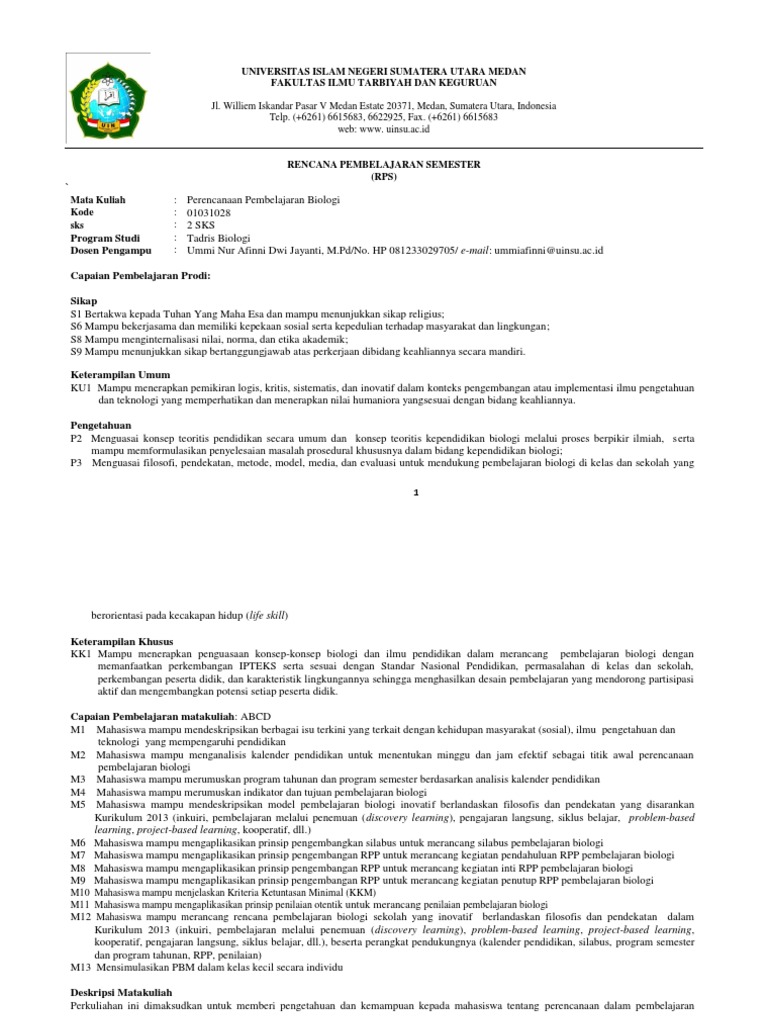 RPS Perencanaan Pembelajaran Biologi RQA | PDF
