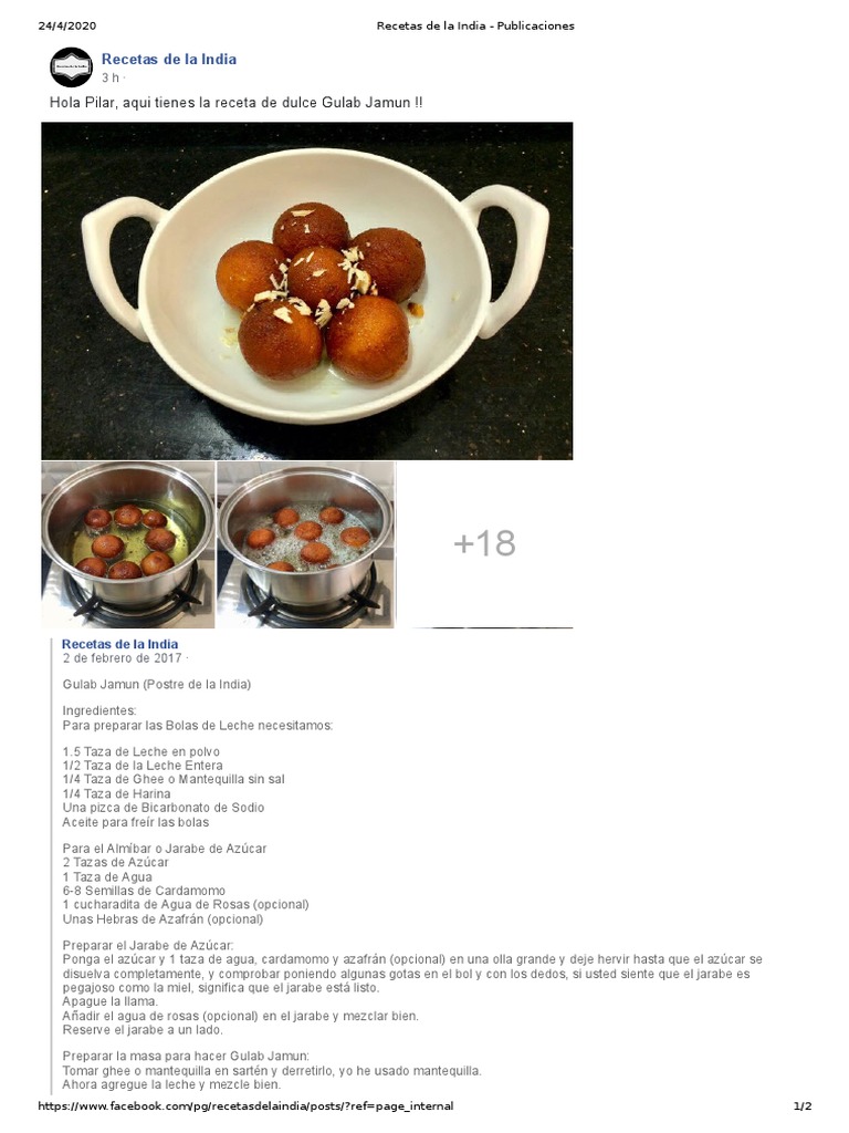 Recetas Gulab Jamun (Postre de La India) | PDF | Postres | Fritura