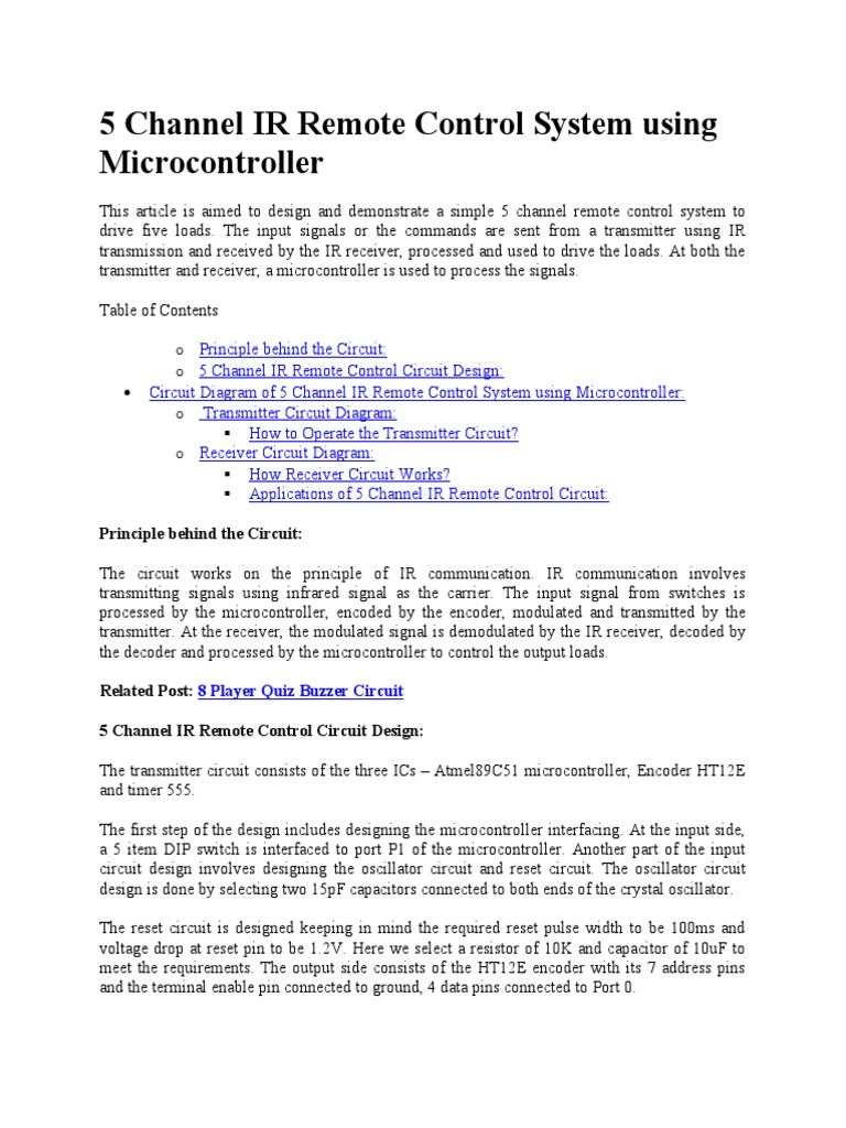 5 Channel IR Remote Control System Using Microcontroller | PDF | Remote ...