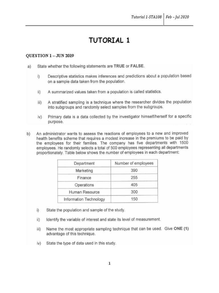 Tutorial 1 Feb-Jul2020 PDF | PDF | Sampling (Statistics) | Survey ...