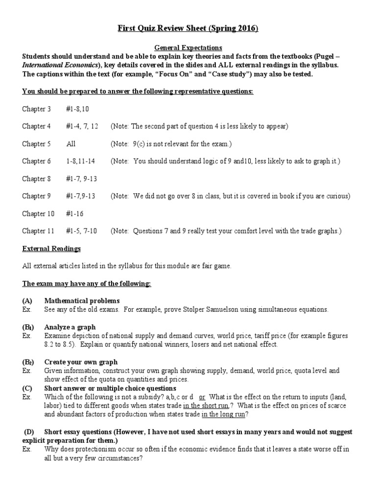 EGB Review Sheet First Exam On Trade | PDF | Tariff | Comparative Advantage