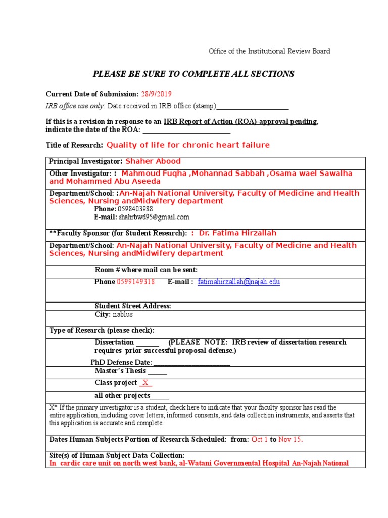 Please Be Sure To Complete All Sections: IRB Office Use Only: Date ...