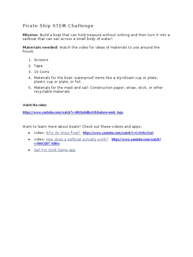 Pirate Ship Stem Challenge | PDF