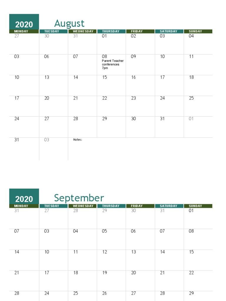 2020-2021 Monthly Calendar Overview | PDF
