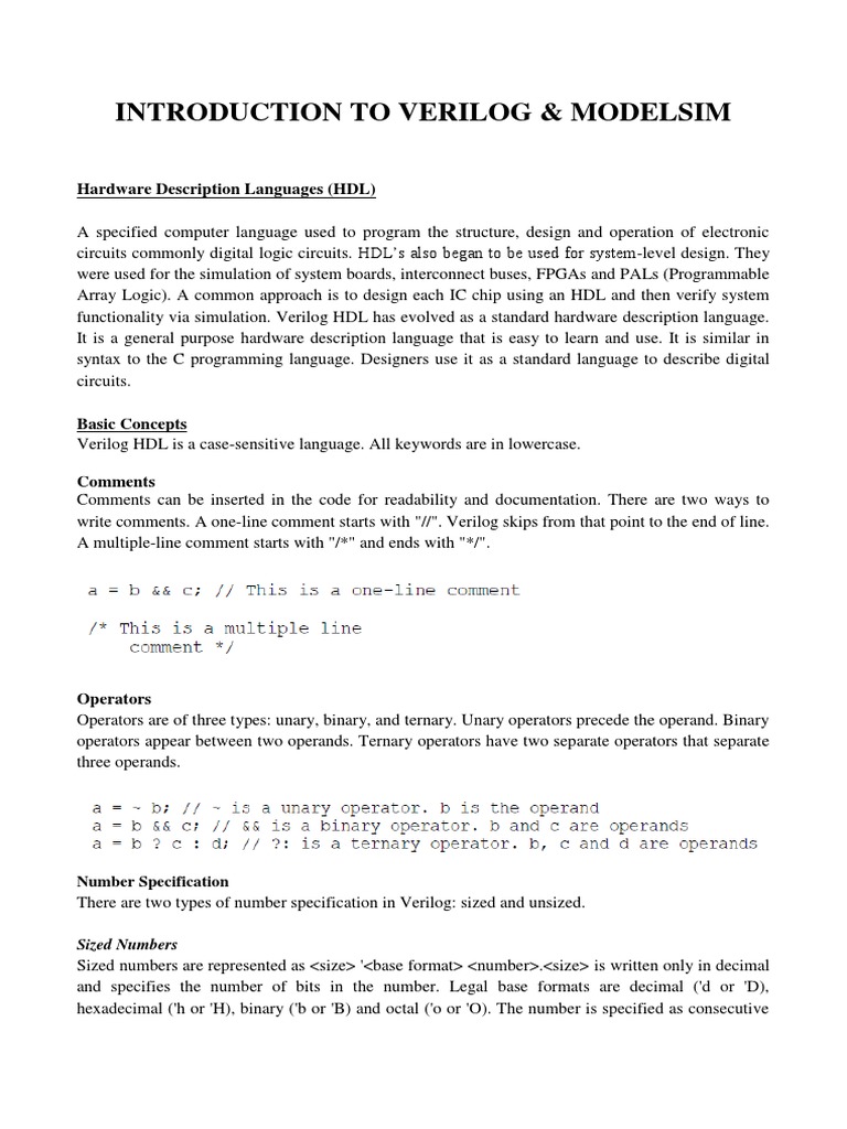 Introduction To Verilog & Modelsim: Hardware Description Languages (HDL ...