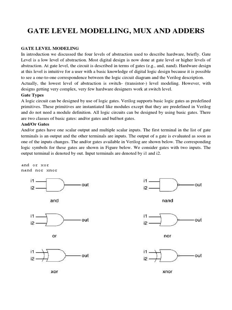 Gate Level Modelling, Mux and Adders | PDF | Logic Gate | Digital ...