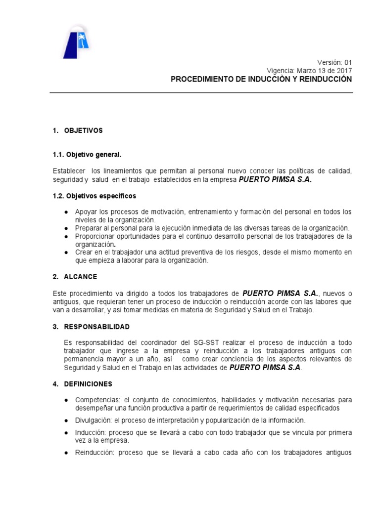 Procedimiento de Induccion y Reinduccion | PDF | Razonamiento inductivo | Seguridad