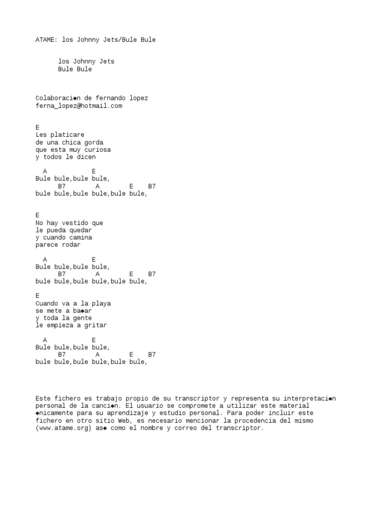 ATAME Los Johnny Jets-Bule Bule | PDF