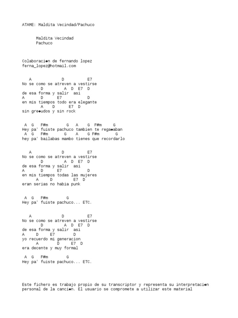 Letra y acordes de "Pachuco" | PDF | Arte