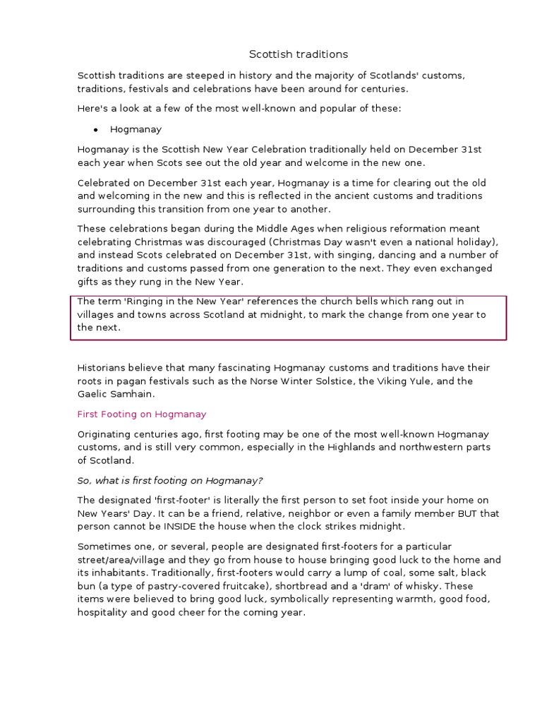 Scottish Traditions: First Footing On Hogmanay | PDF | Scotland | Clothing