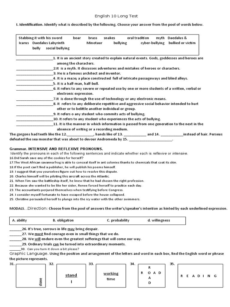 English 10 Long Test 1st Quarter | PDF | Bullying