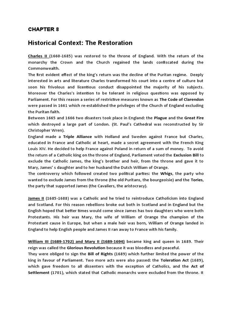 The Restoration Era in England: Political, Cultural and Literary ...