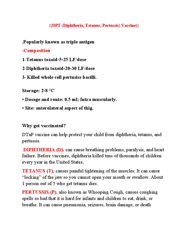 Composition:: ( (DPT (Diphtheria, Tetanus, Pertussis) Vaccine) ) | PDF