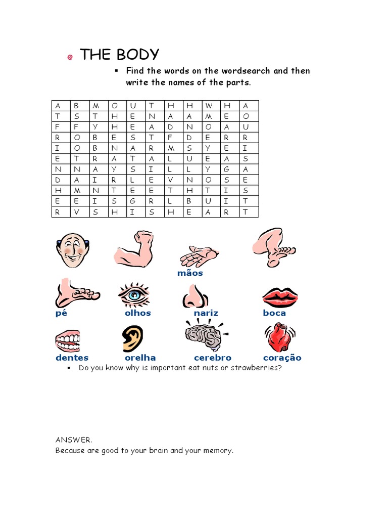 Word Search Body Parts | PDF