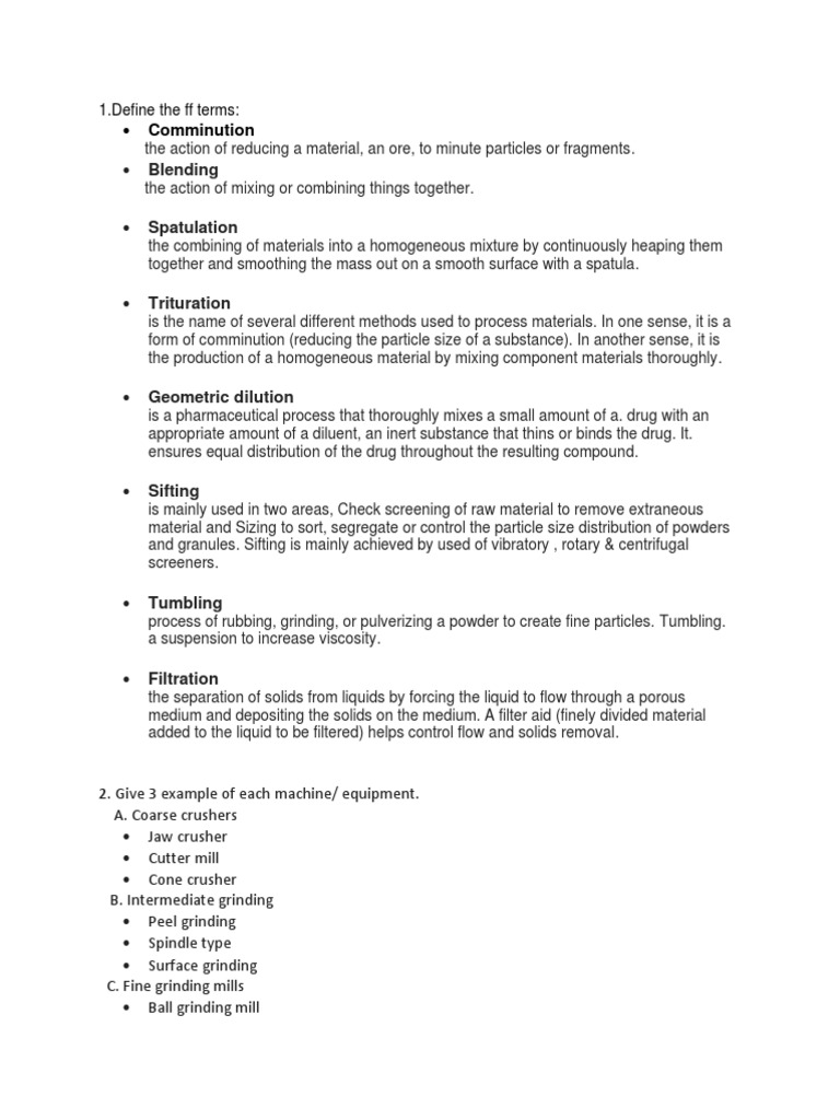 Comminution: 1.define The FF Terms | PDF | Filtration | Mill (Grinding)