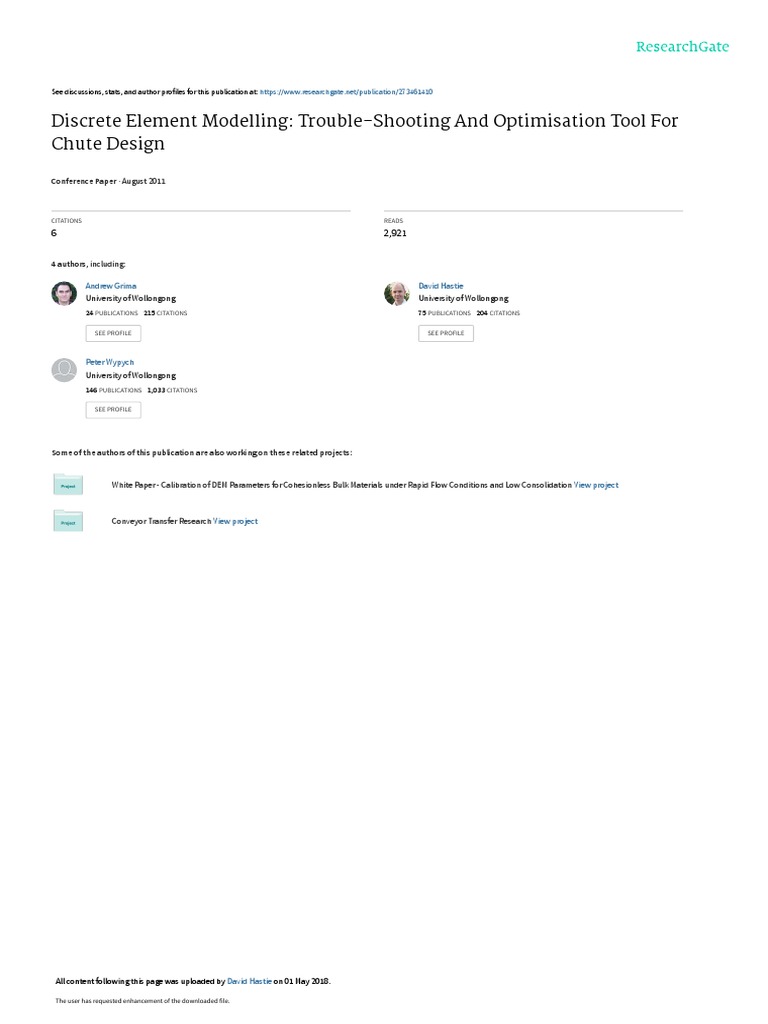 Discrete Element Modelling: Trouble-Shooting and Optimisation Tool For ...