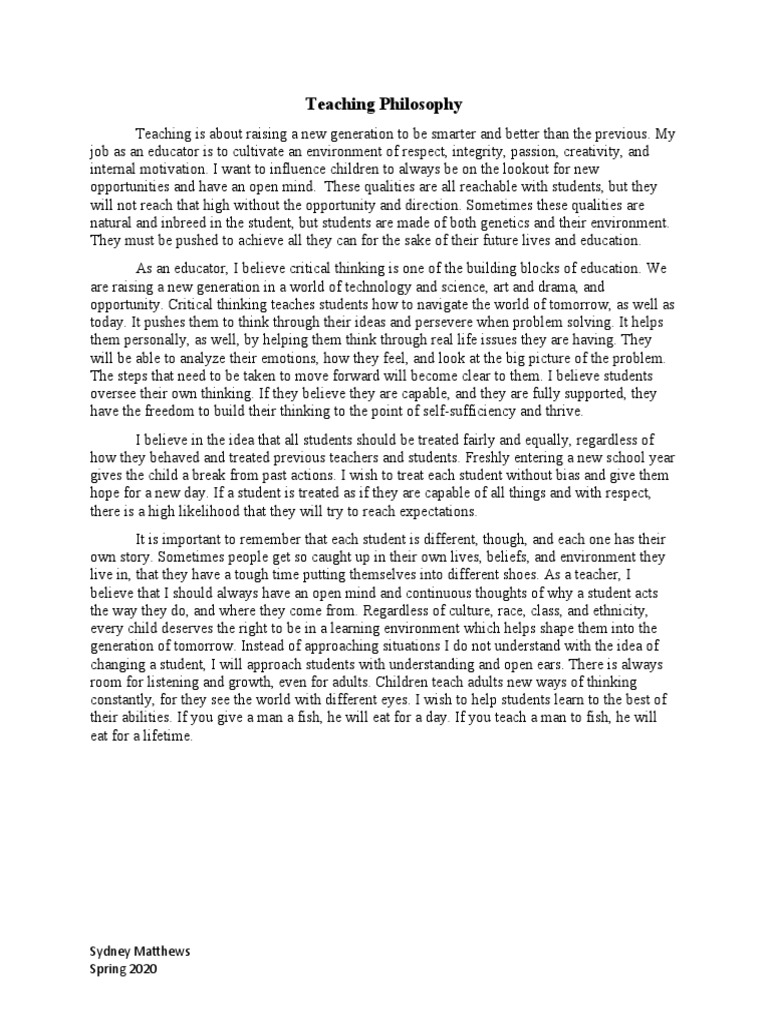 Teaching Philosophy - Updated | PDF | Critical Thinking | Thought