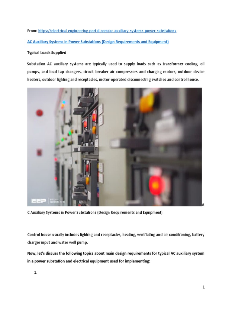 AC Auxiliary Systems in Power Subst | PDF | Electrical Substation ...