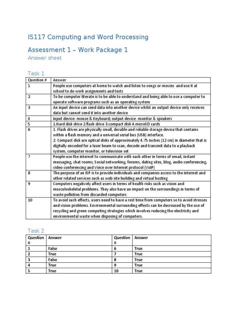 IS117 Computing and Word Processing Assessment 1 - Work Package 1 | PDF | Microsoft Word | Usb
