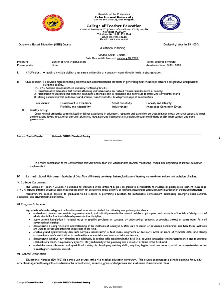SDG CTE 303 003 01OBE Syllabus Template New | PDF | Competence (Human Resources) | Leadership