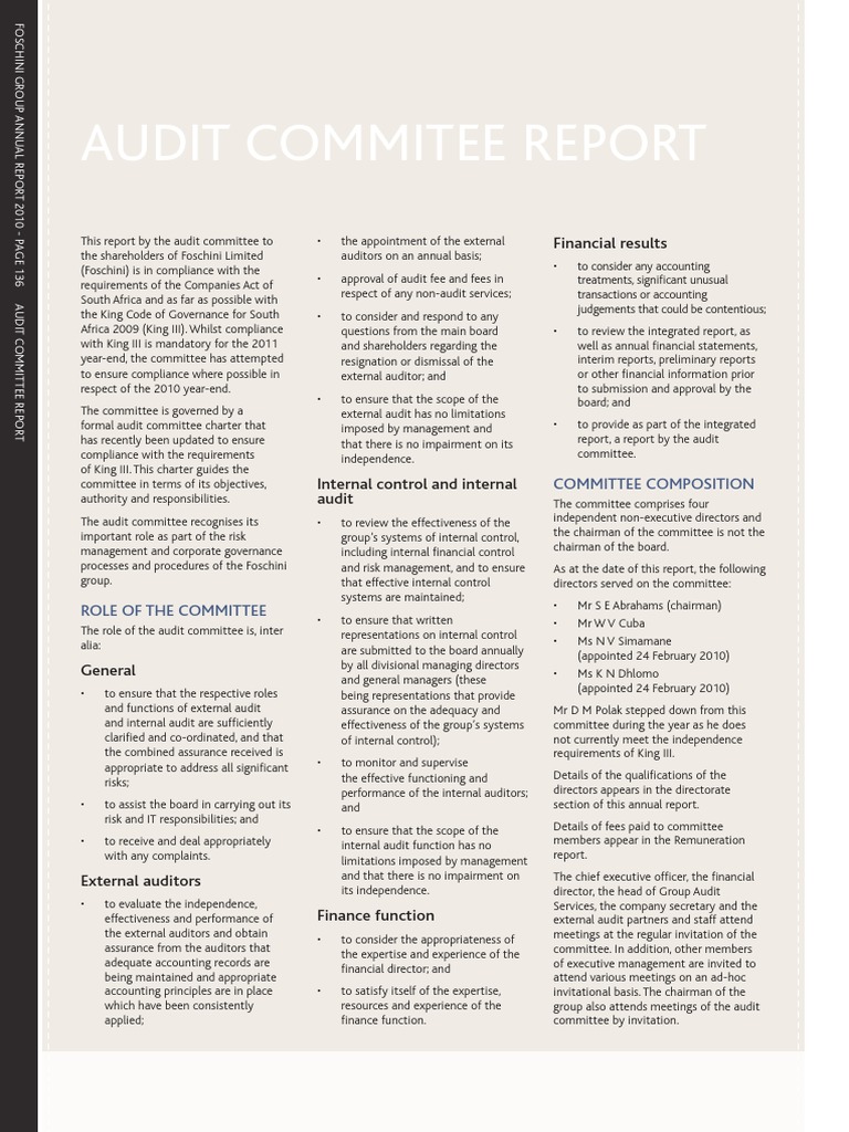 Audit Commitee Report: Financial Results | PDF | Internal Control ...